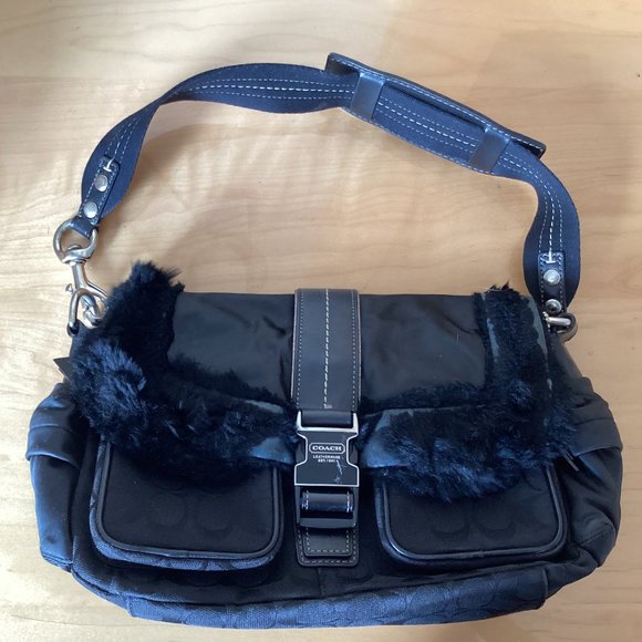 Coach | Bags | Authentic Coach Rabbit Fur Ski Signature Pocket Black ...